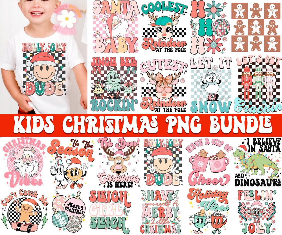 Kids Christmas SVG PNG Bundle, Retro Christmas Toddler Shirt Png, Merry ...