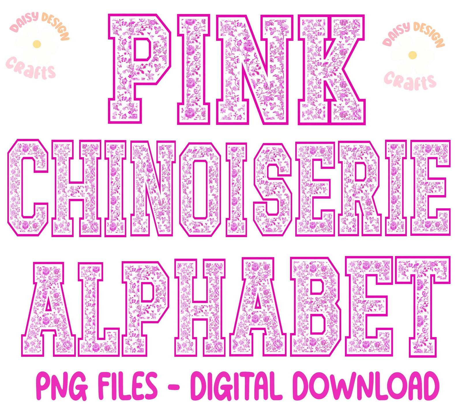 Pink Chinoiserie Alphabet PNG, Chinoiserie Varsity Png, Pink Varsity ...