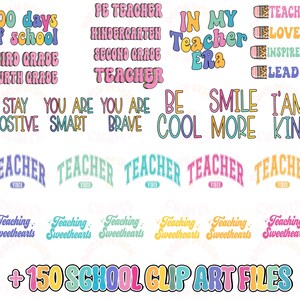 Retro School Clipart Bundle, Teacher Clipart Education, Teacher Png ...