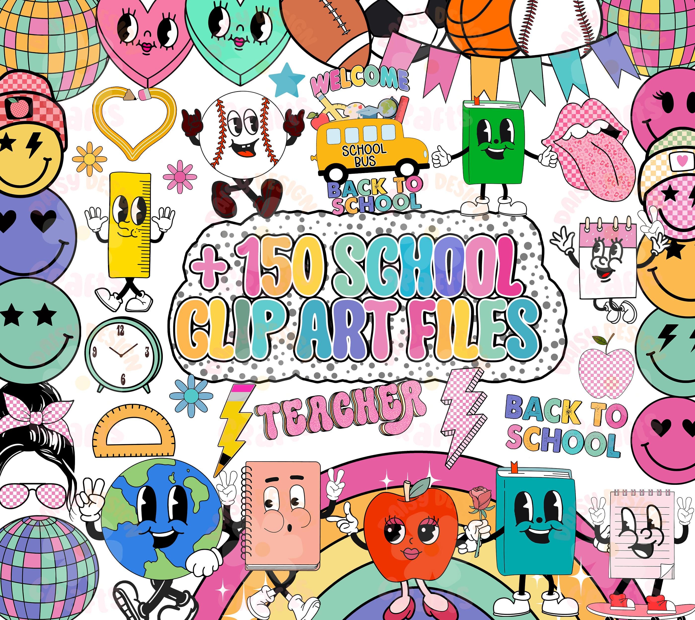 Retro School Clipart Bundle, Teacher Clipart Education, Teacher Png ...