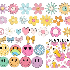 Groovy School Clipart Bundle, Retro Back to School Supplies Clip Art ...