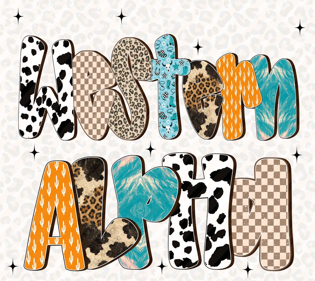 Western Alphabet PNG Bundle, Preppy Cowboy Letter PNG, Cow Print ...