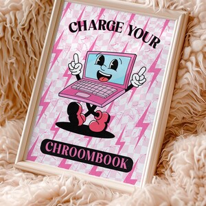 Charge Your Chroombook Retro Classroom Poster, Preppy Wall Art, Groovy ...