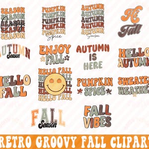 Retro Fall Clipart Png Bundle, Groovy Fall Png Bundle, Autumn Clipart ...