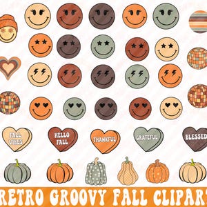 Retro Fall Clipart Png Bundle, Groovy Fall Png Bundle, Autumn Clipart ...