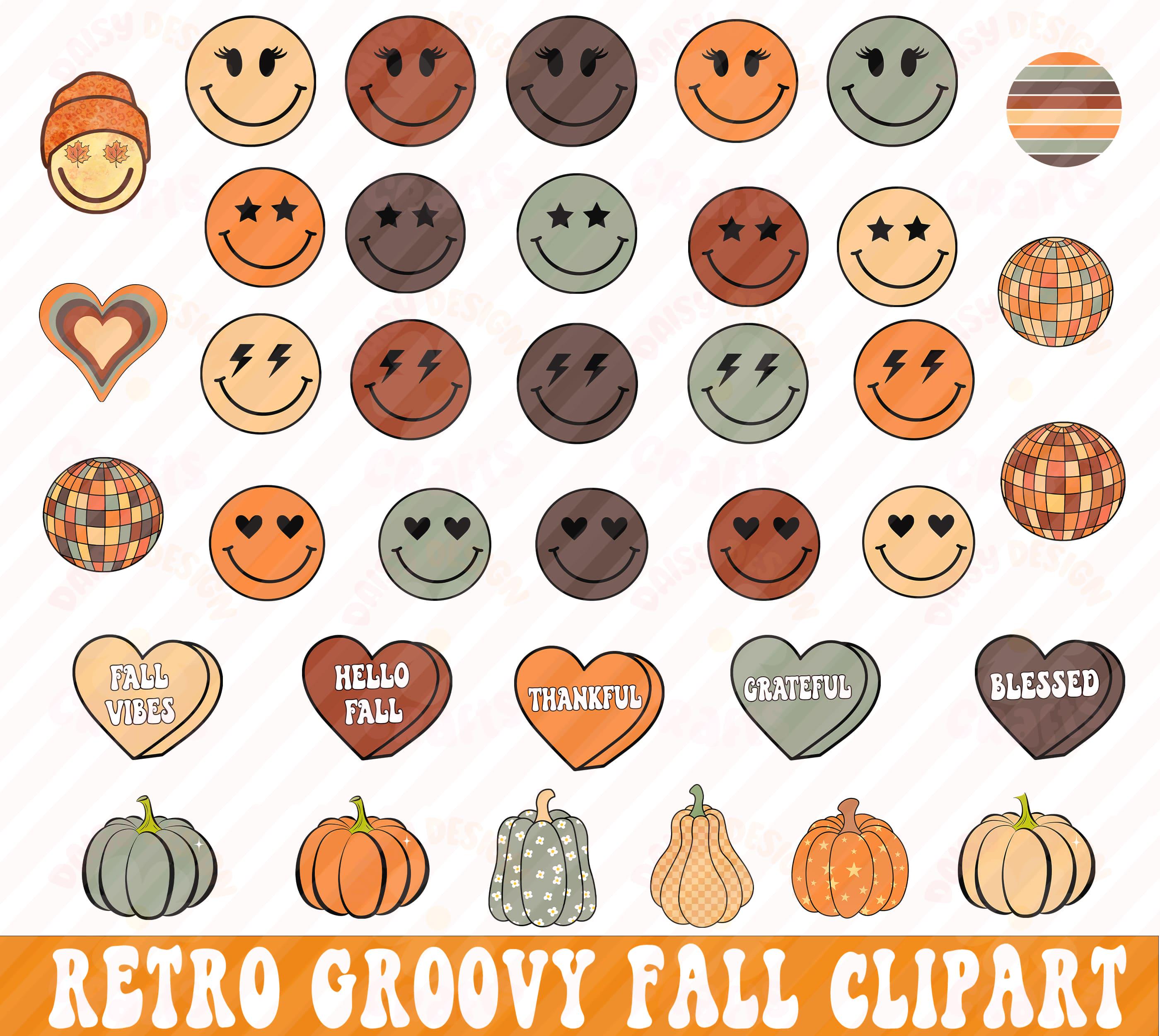 Retro Fall Clipart Png Bundle, Groovy Fall Png Bundle, Autumn Clipart ...