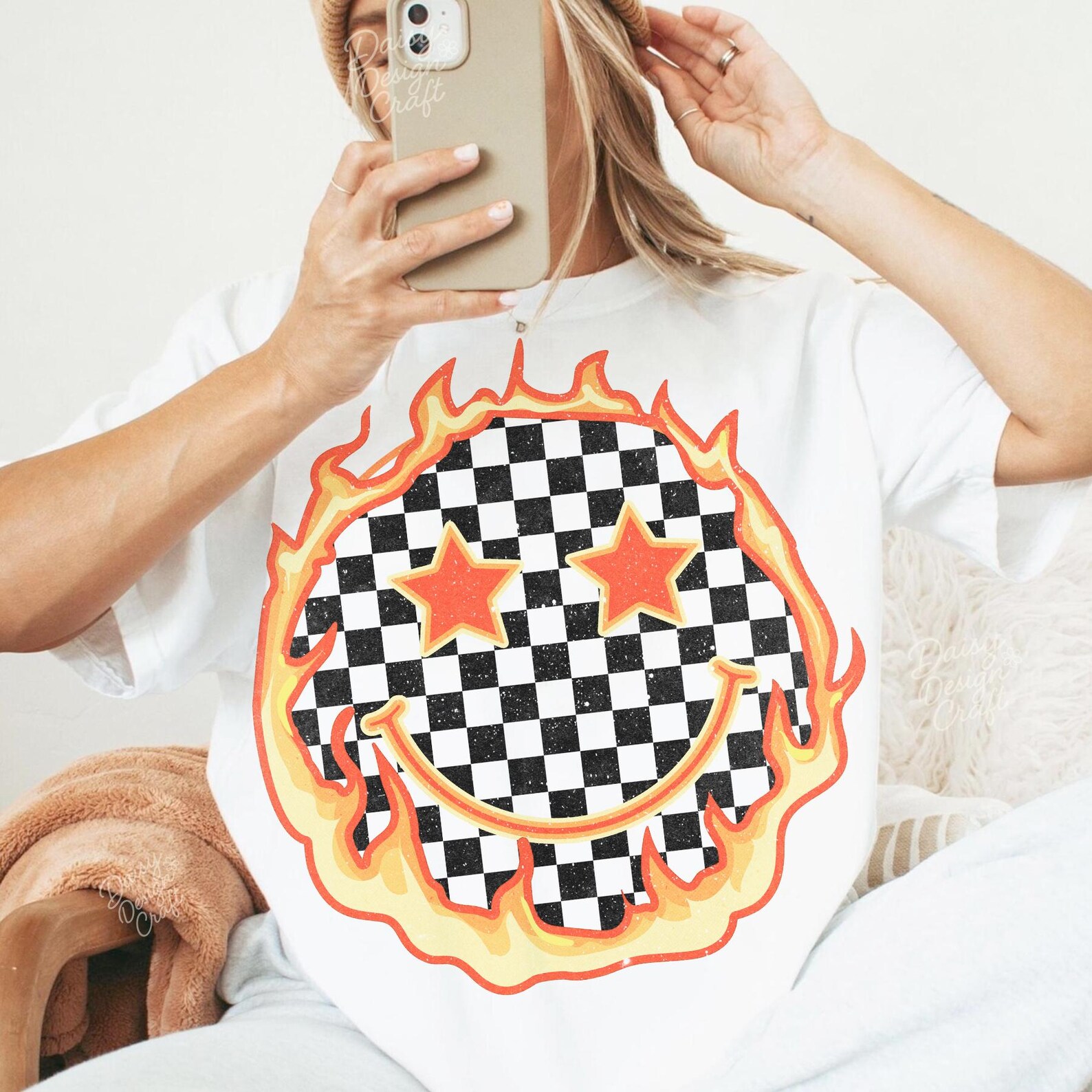 Retro Flame Checkered Smiley Face PNG, Trendy Mama Shirt Design ...