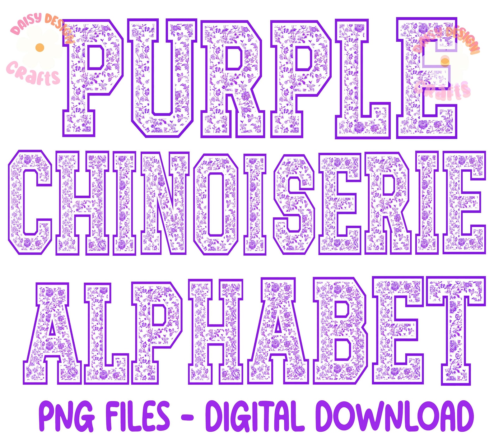 Purple Chinoiserie Alphabet PNG, Chinoiserie Varsity Png, Purple ...