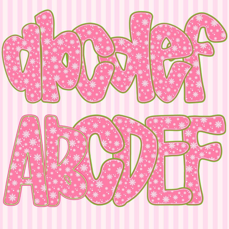 Preppy Christmas Alphabet Bundle PNG, Christmas Doodle Letters, Gingham ...