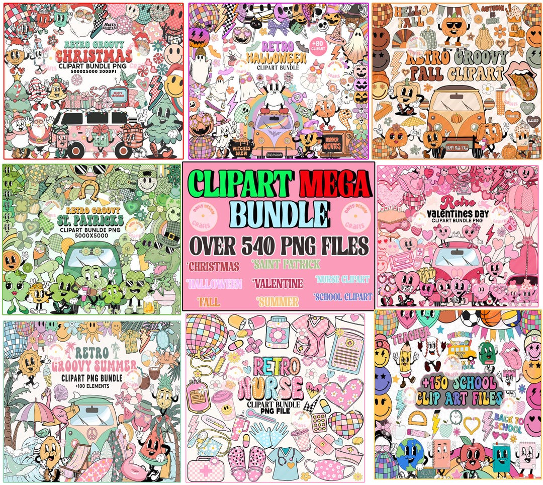 Mega Clipart Bundle, Retro Christmas Clipart, Valentine Clipart, Clip ...