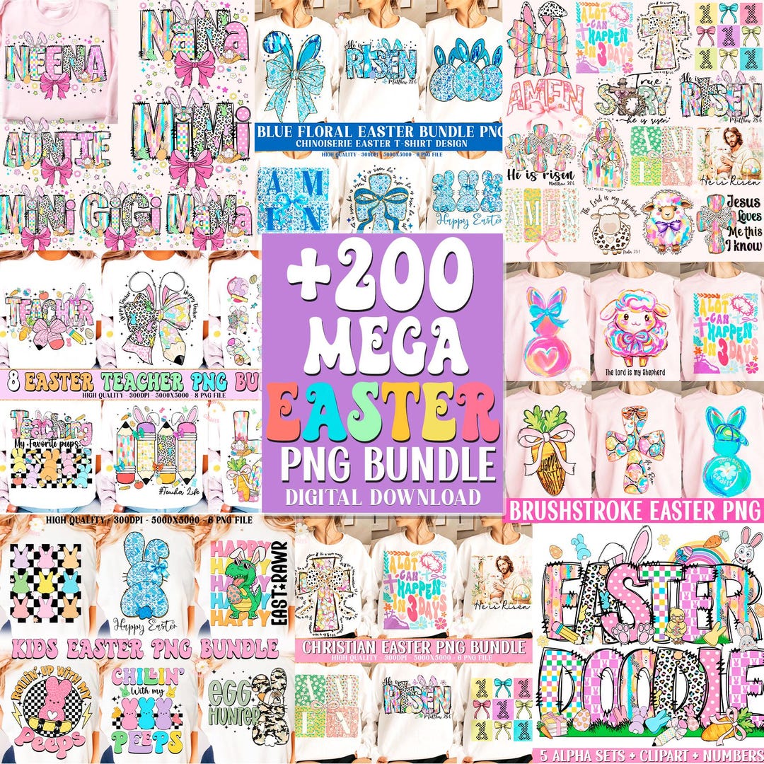 Easter Mega Bundle Png, Retro Easter Png Bundle, Christian Easter Png, Easter Kids Png Bundle ...