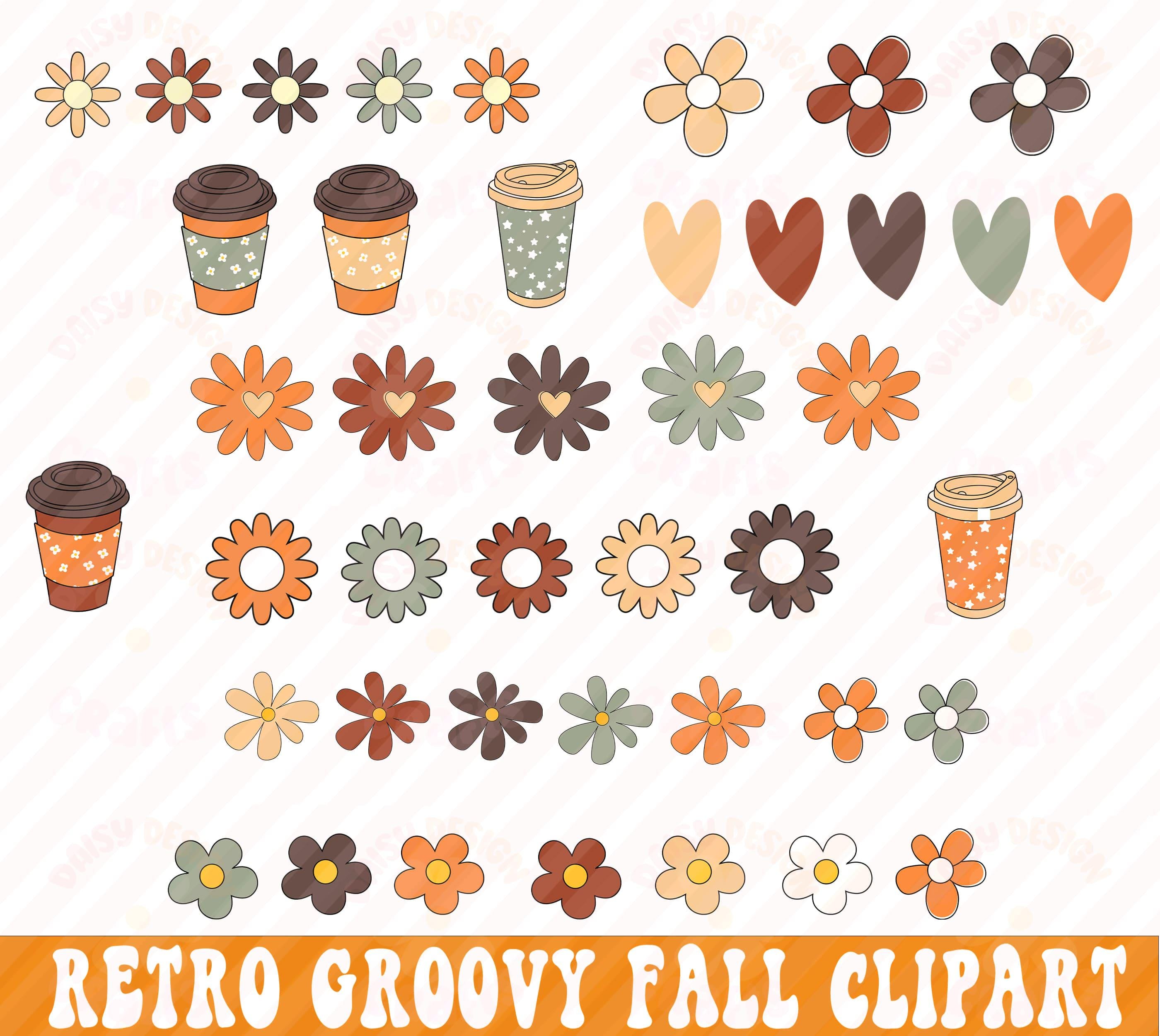 Retro Fall Clipart Png Bundle, Groovy Fall Png Bundle, Autumn Clipart ...