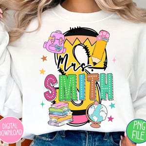 Custom Teacher Name Png, Personalized Teacher Design Png, Retro Teacher ...