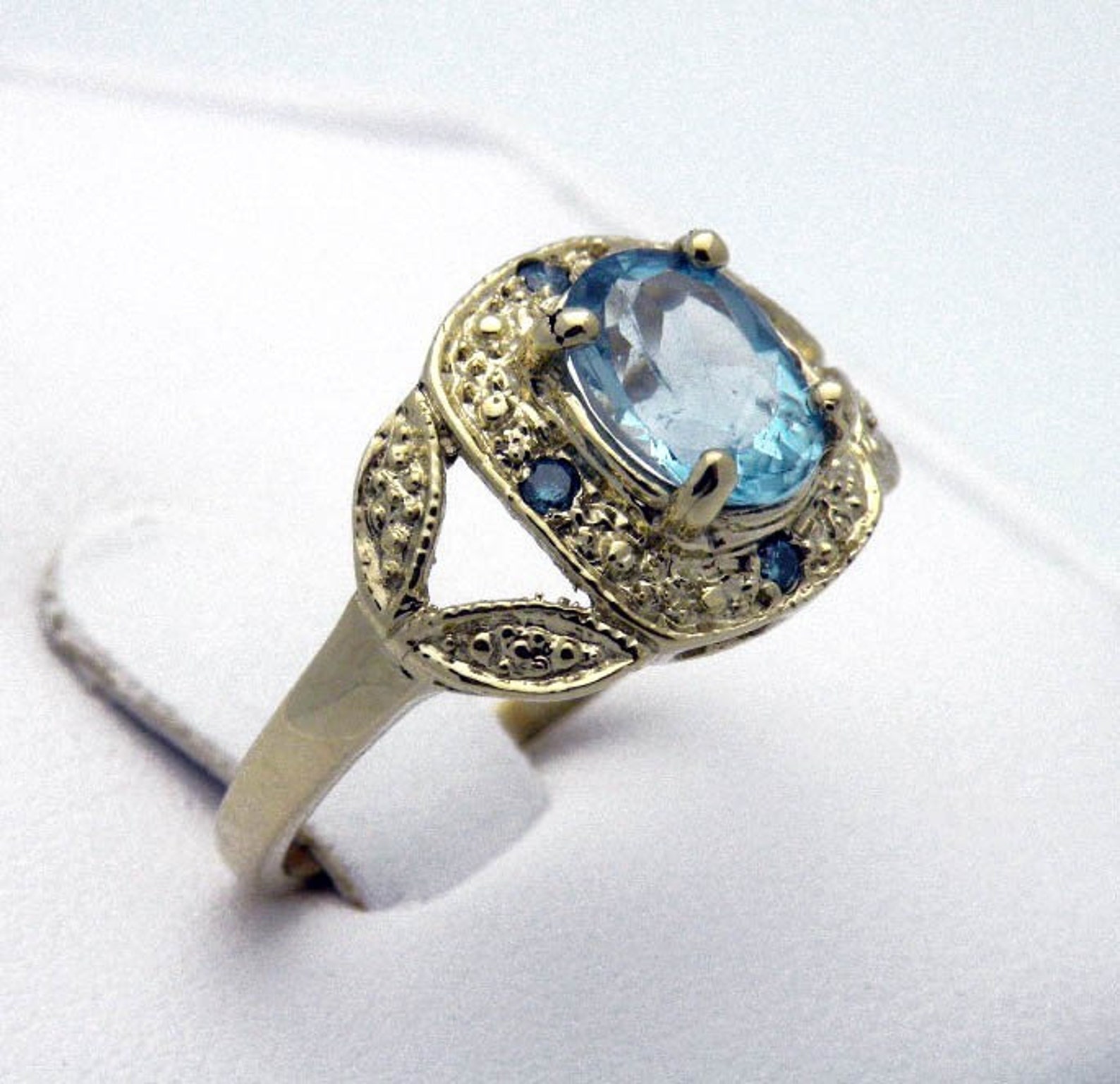 Delicate Vintage-look Ring in 14K Yellow Gold With Blue Topaz - Etsy