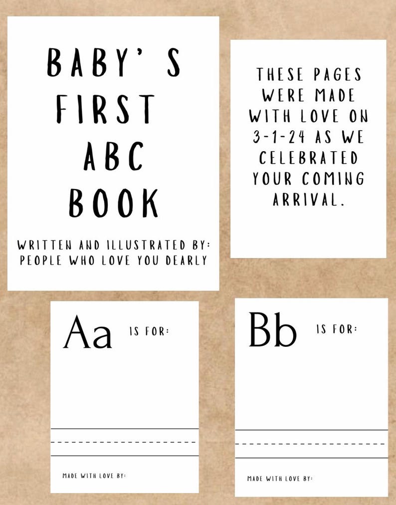 ABC BOOK Template for Baby Showers, Printable, Editable. Baby’s First ...
