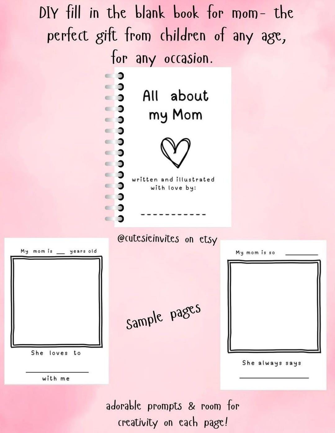 A Book About My Mom Fill in the Blank. Gift for Mom. All About My Mom ...