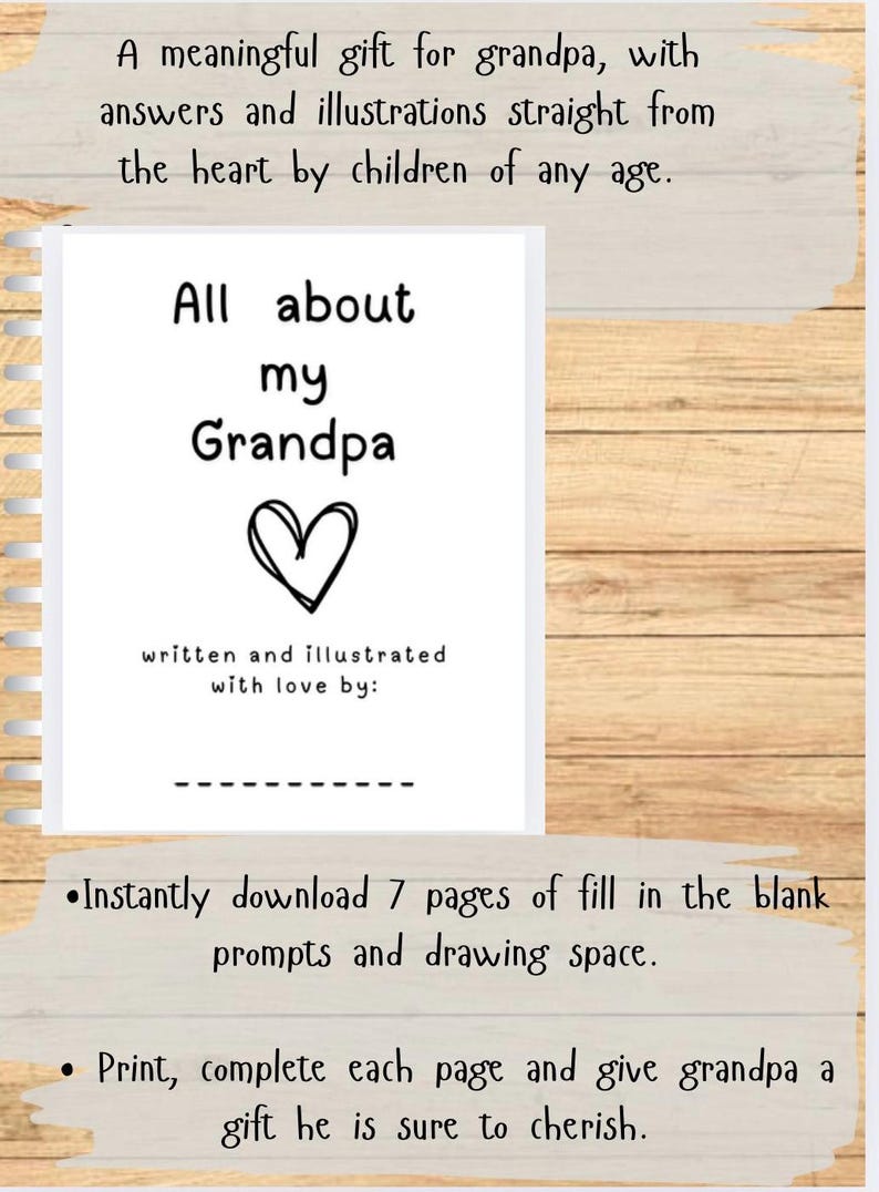 A Book About My Grandpa Fill in the Blank. Grandfather DIY Gift. All ...