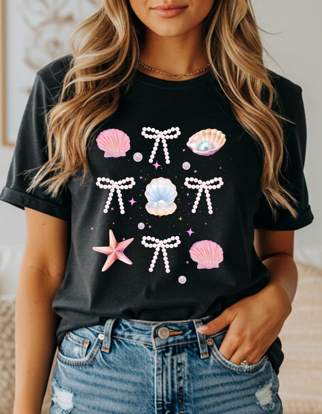 Flirty Clam With Pearl Bow (png), Coastal Shell With Starfish (png ...