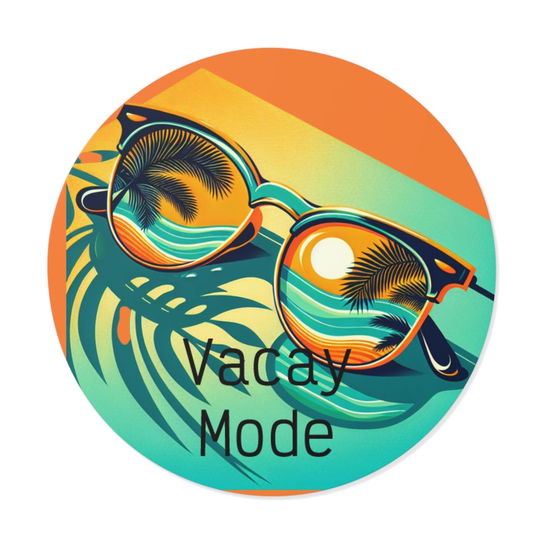 Vacay Mode Round Vinyl Stickers - Tropical Summer Decor, Travel Journal ...