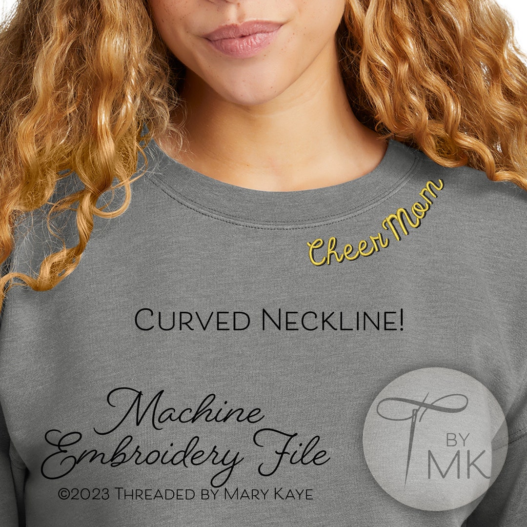 Embroidery Pattern - Cheer Mom - Curved Neckline Text - Curved Words on ...