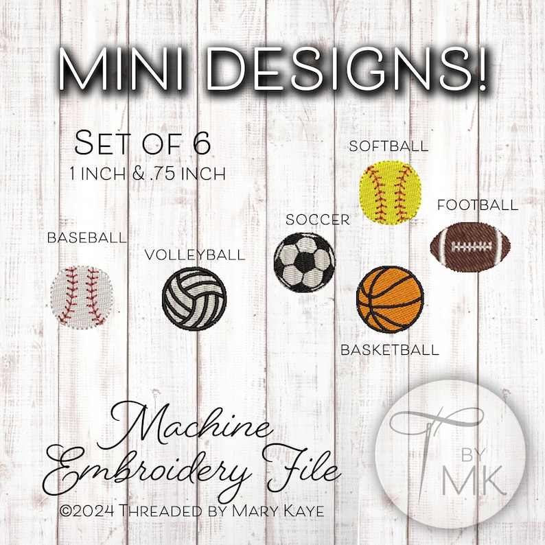 Embroidery Pattern - Mini Sports Set Basketball Baseball Football ...