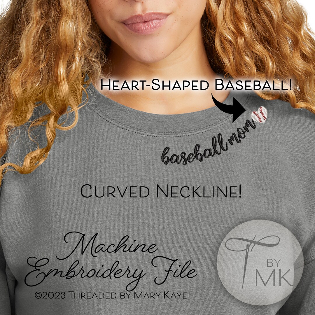 Embroidery Pattern - Heart Baseball Mom - Heart Baseball Mama - Curved ...
