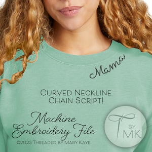Embroidery Pattern - Mama Chain Font - Curved Neckline Text - Curved ...