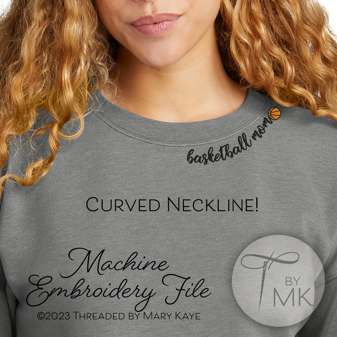 Embroidery Pattern - Basketball Mom - Curved Neckline Text - Curved ...