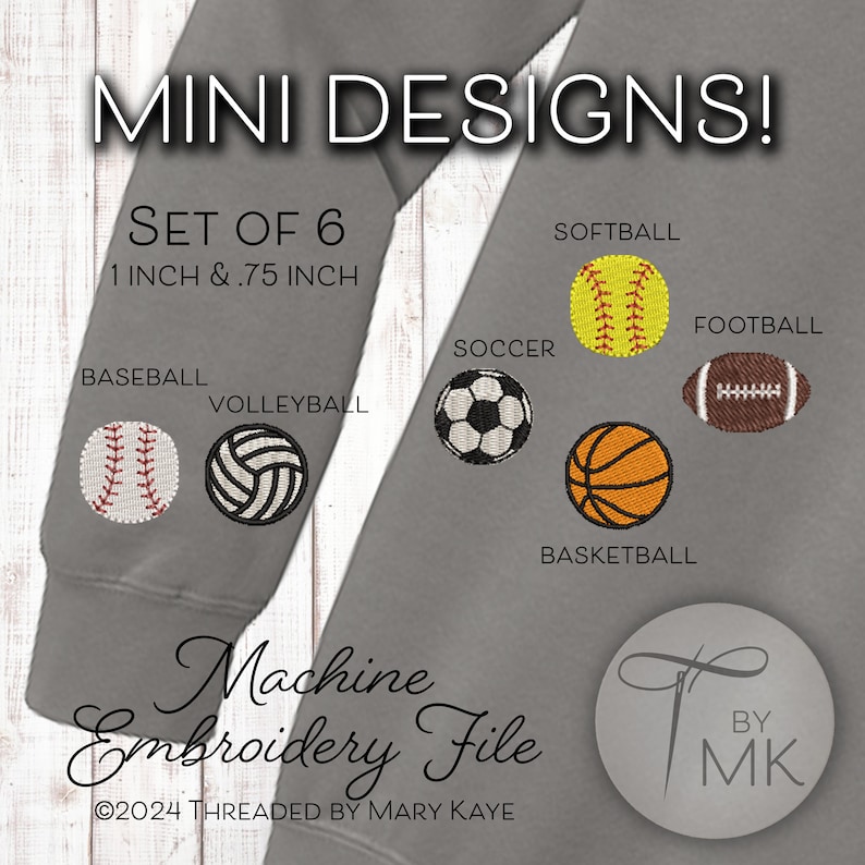 Embroidery Pattern - Mini Sports Set Basketball Baseball Football ...