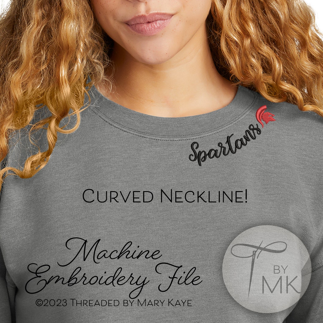 Embroidery Pattern - Spartans - Curved Neckline Text - Curved Words on ...