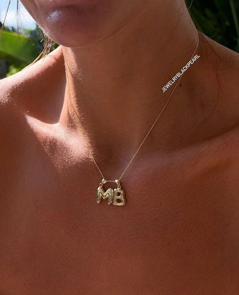 Double Initials Necklace, 3d Bubble Letter Necklace, Couples Necklace ...