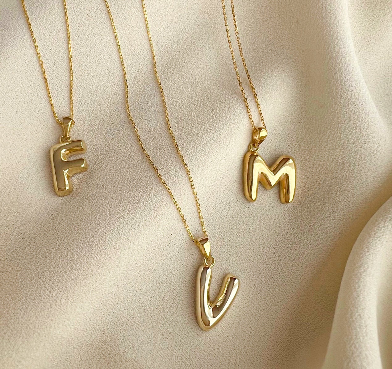 Double Initials Necklace, 3d Bubble Letter Necklace, Couples Necklace ...