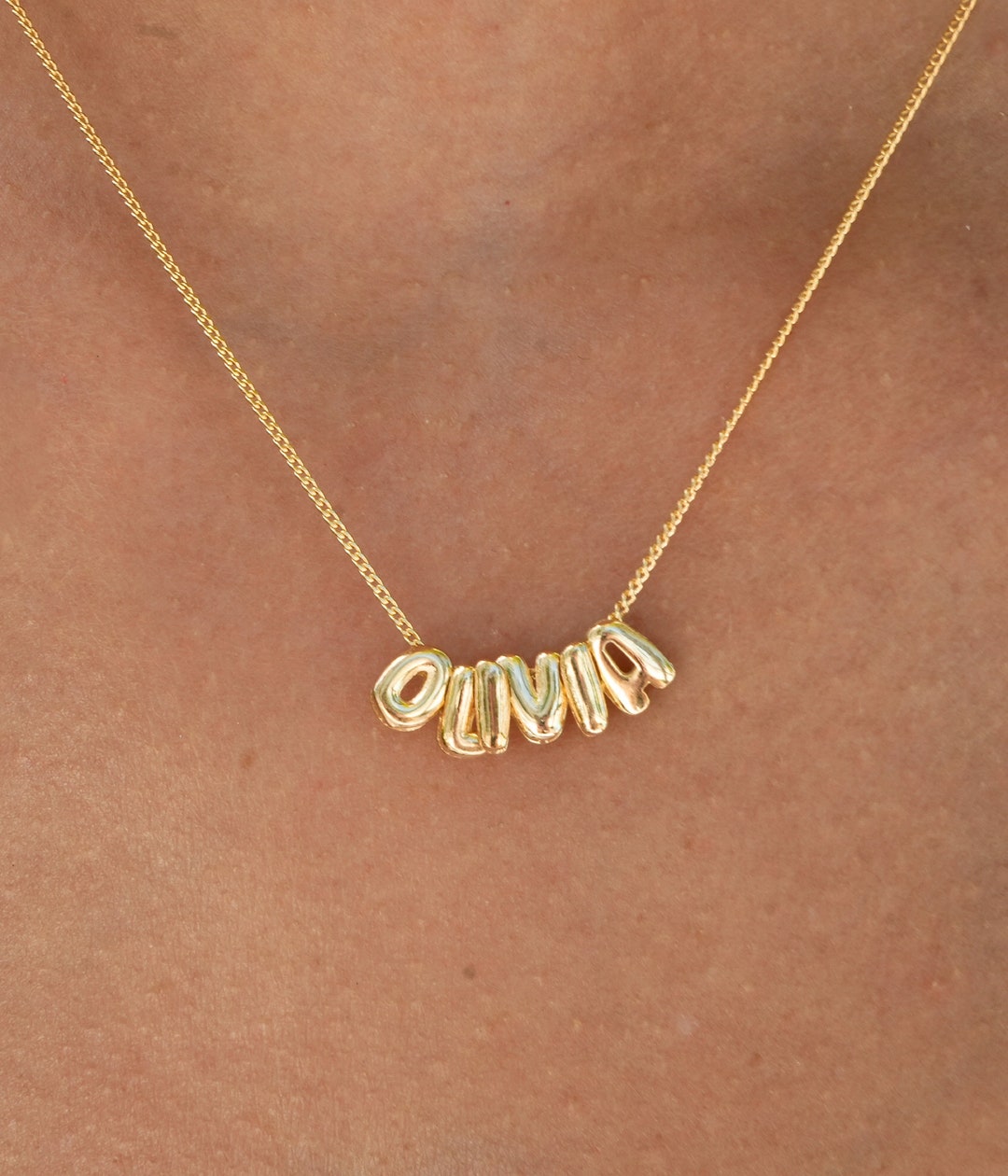 3d Small Bubble Letter Necklace, 14k Gold Balloon Necklace, 3d Letter ...