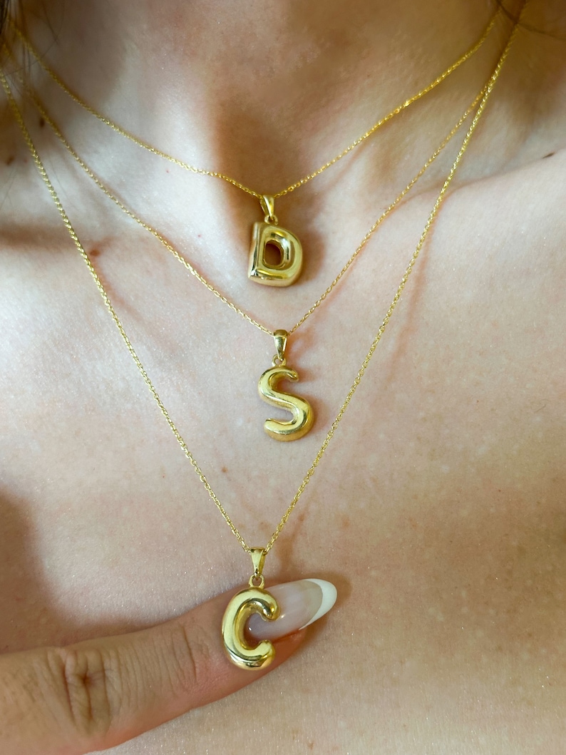 Double Initials Necklace, 3d Bubble Letter Necklace, Couples Necklace ...