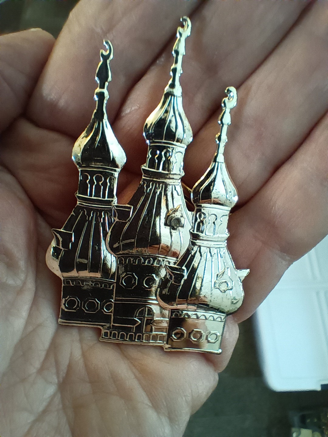 Brooch Crescent Moon Castle Finials Silver Tone Metal - Etsy