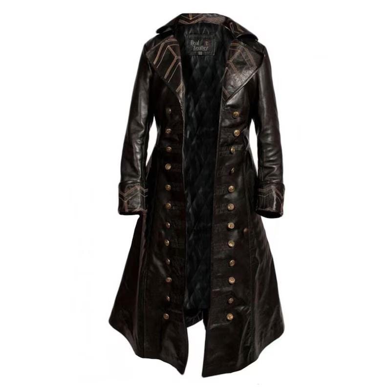 Handmade Men Captain Hook Long Leather Trench Coat, Pirate Cosplay ...