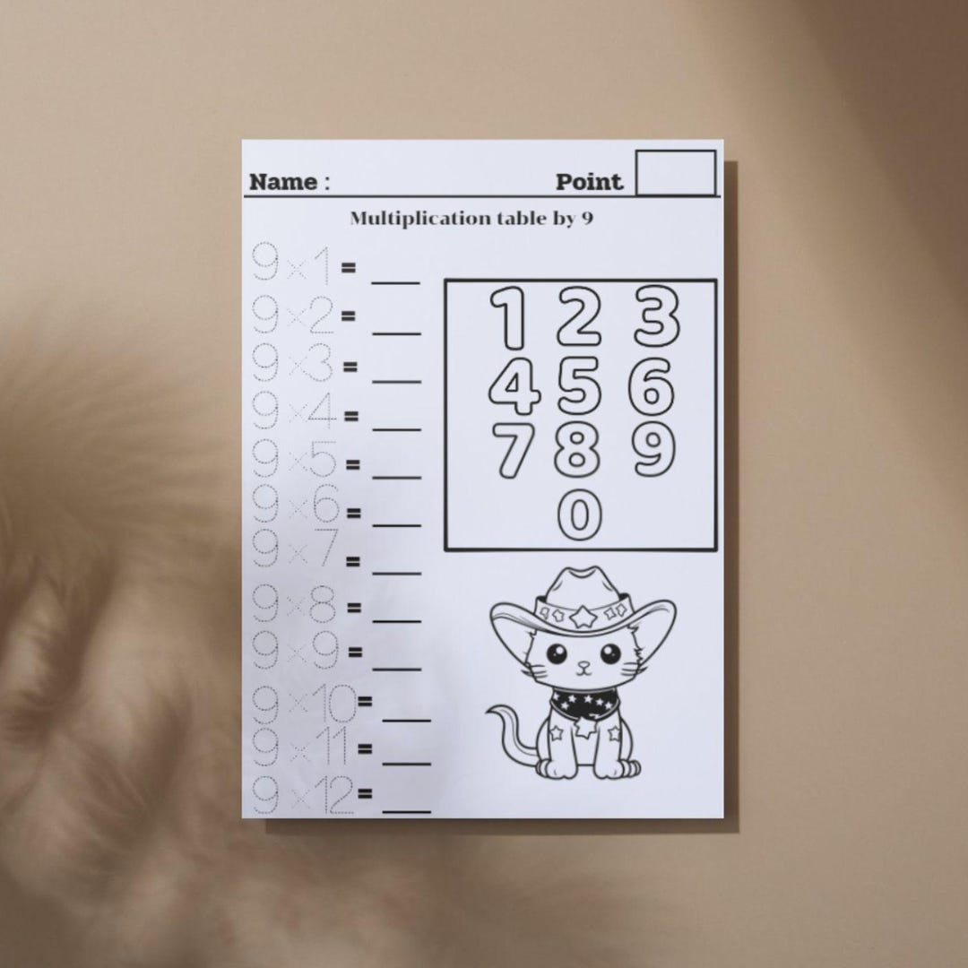 Sheets Multiplication Tables by 9 for Children to Practice Skills. - Etsy