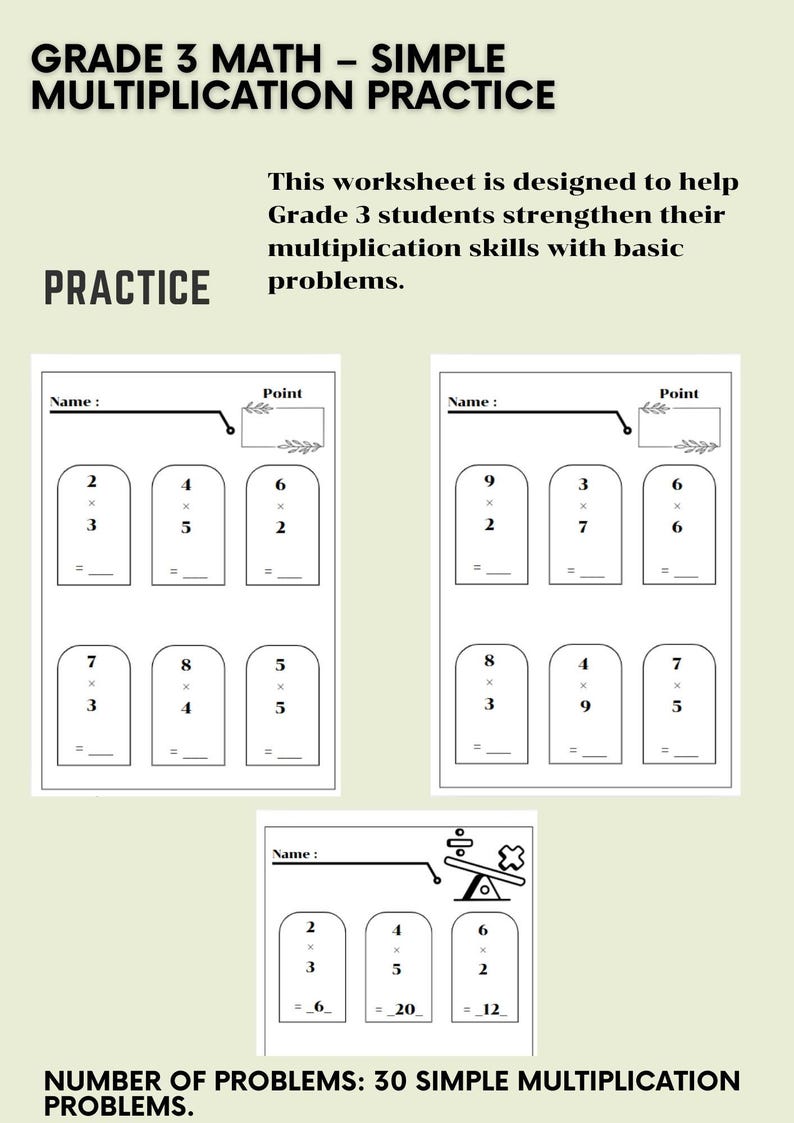 Grade 3 Math – Simple Multiplication Practice - Etsy