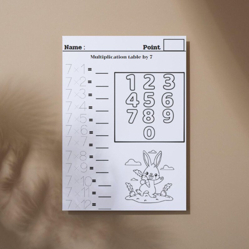 Sheets Multiplication Tables by 7 for Children to Practice Skills. - Etsy