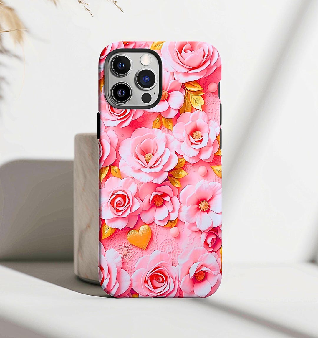 Valentine's Day Pink Rose Phone Case, Wedding Flower Cell Phone Case ...