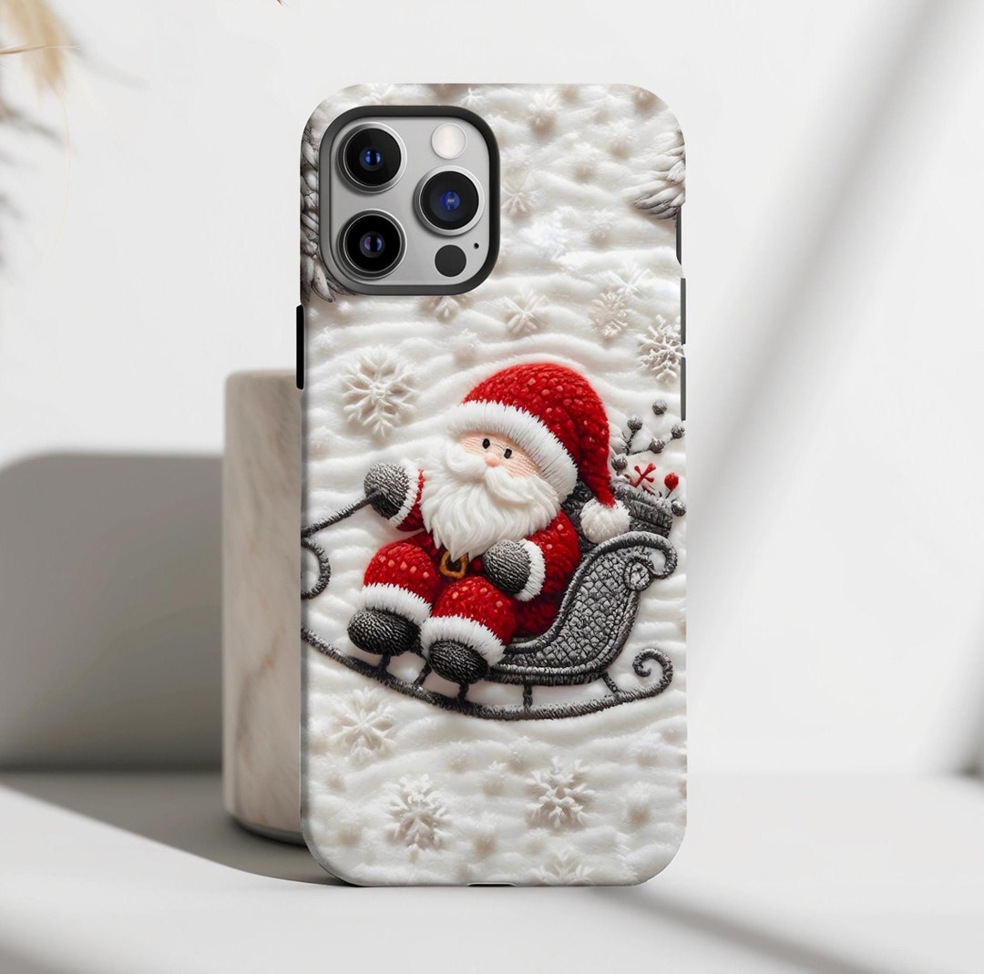 3D Embroidered Santa Claus Sleigh Phone Case Christmas Tough Phone Case ...
