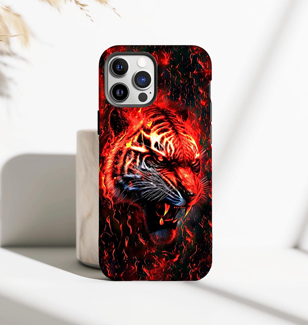 Fire Tiger Phone Case, Fierce Tiger Flames iPhone Case, Wild Animal ...