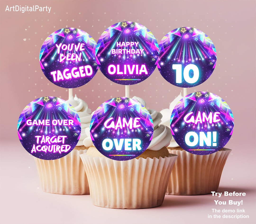 Editable Laser Tag Arcade Party Cupcake Baby Shower Templates Printable ...