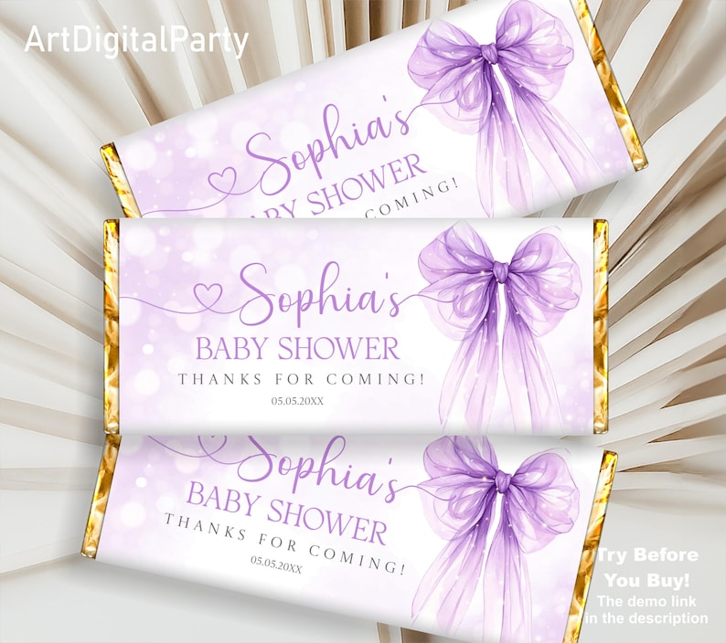 Editable Purple Bow Chocolate Bar Wrapper Template, Coquette Bow Purple ...