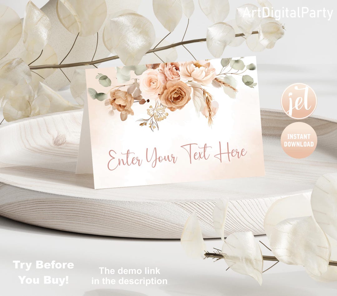 Printable Boho Girl Baby Shower Food Labels Pampas Grass Boho Rose Food ...