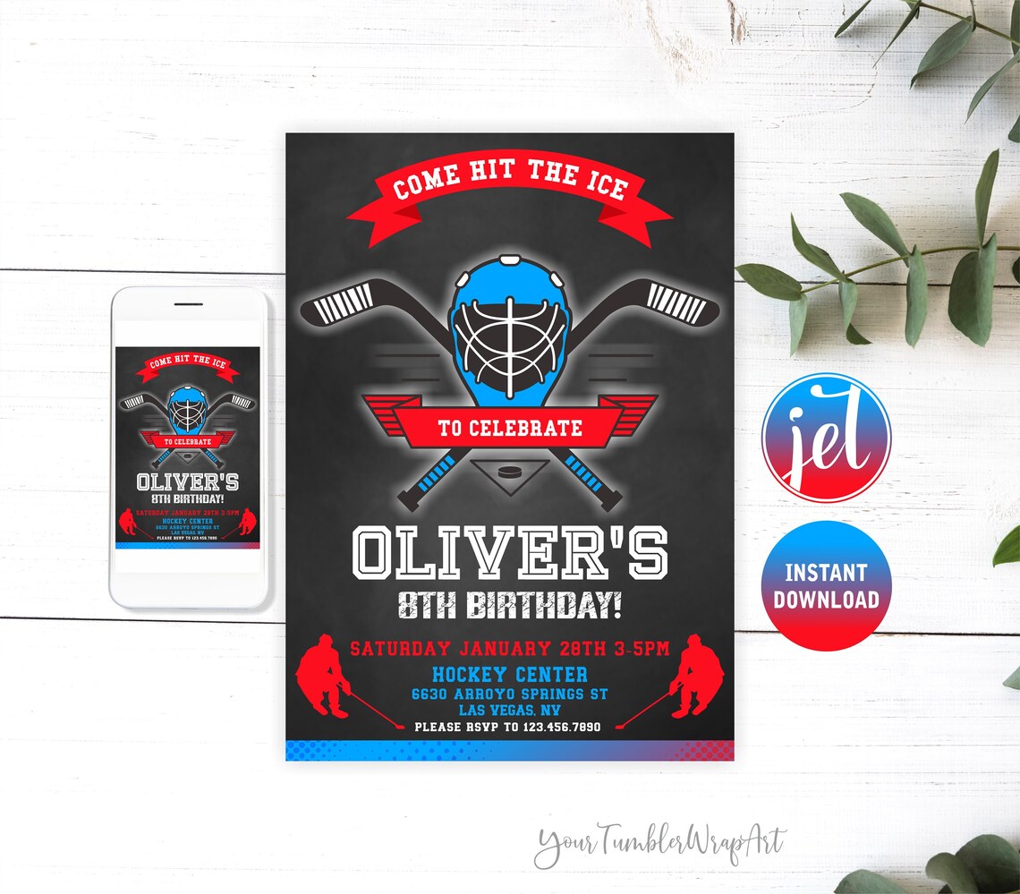 Editable Hockey Boy Birthday Invitation, Ice Hockey Theme Party, Ice ...