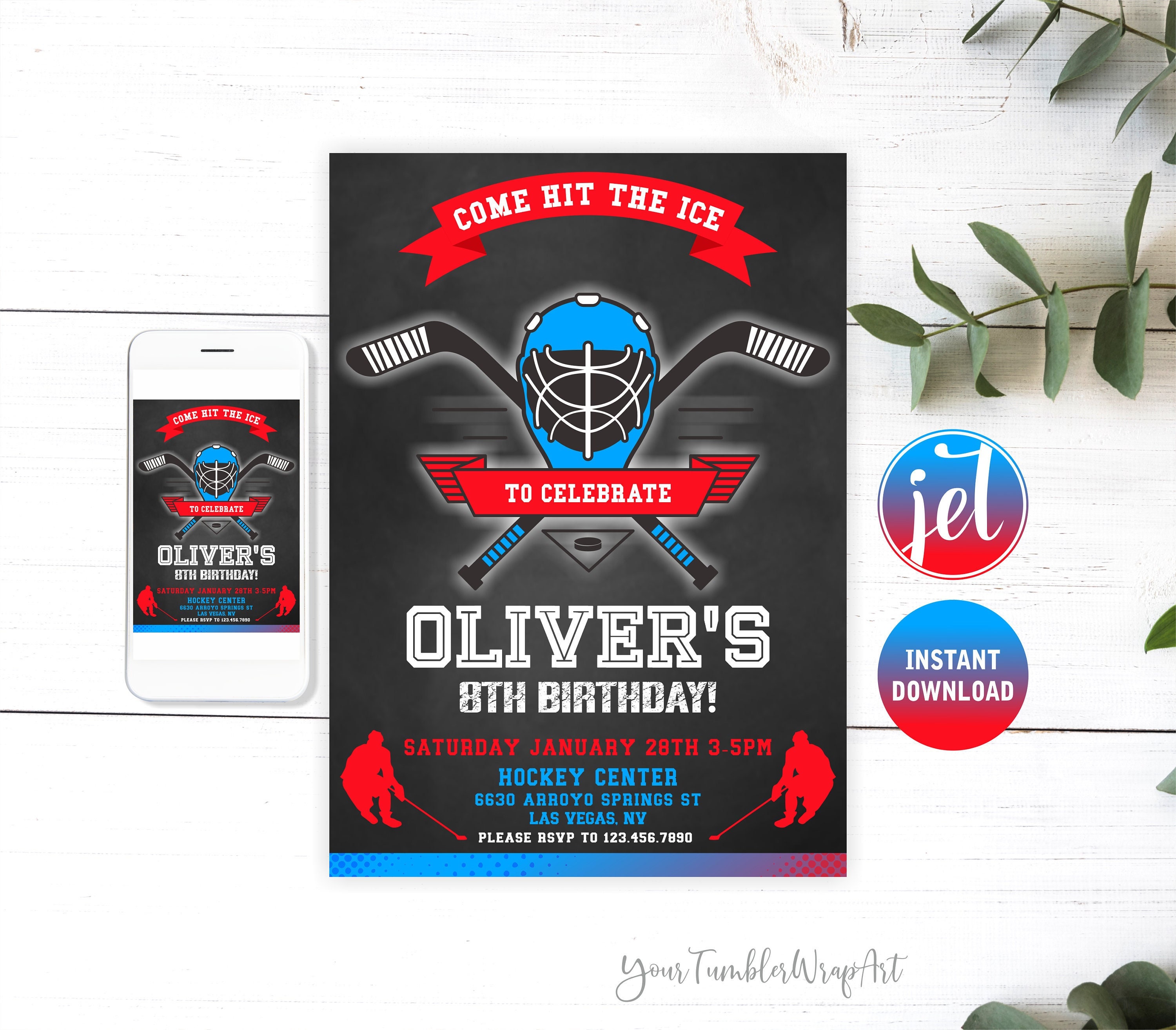 Editable Hockey Boy Birthday Invitation, Ice Hockey Theme Party, Ice ...