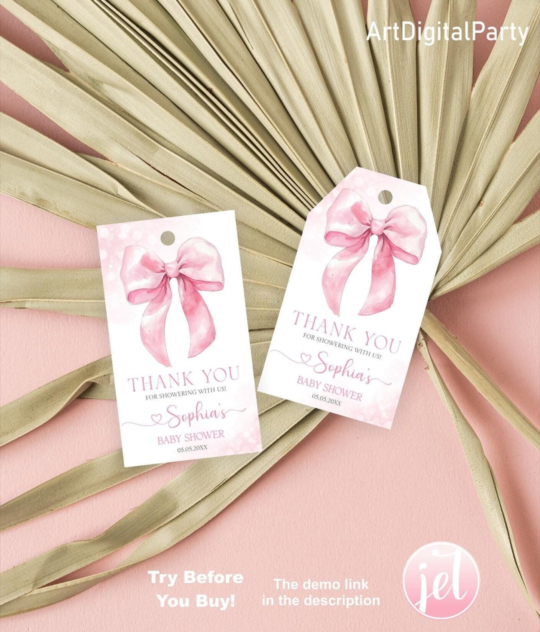 Printable Pink Bow Favor Tags Baby Shower Party Coquette Bow Girl ...