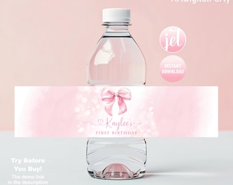 Editable Pink Bow Water Bottle Label Baby Shower Water Bottle Label ...