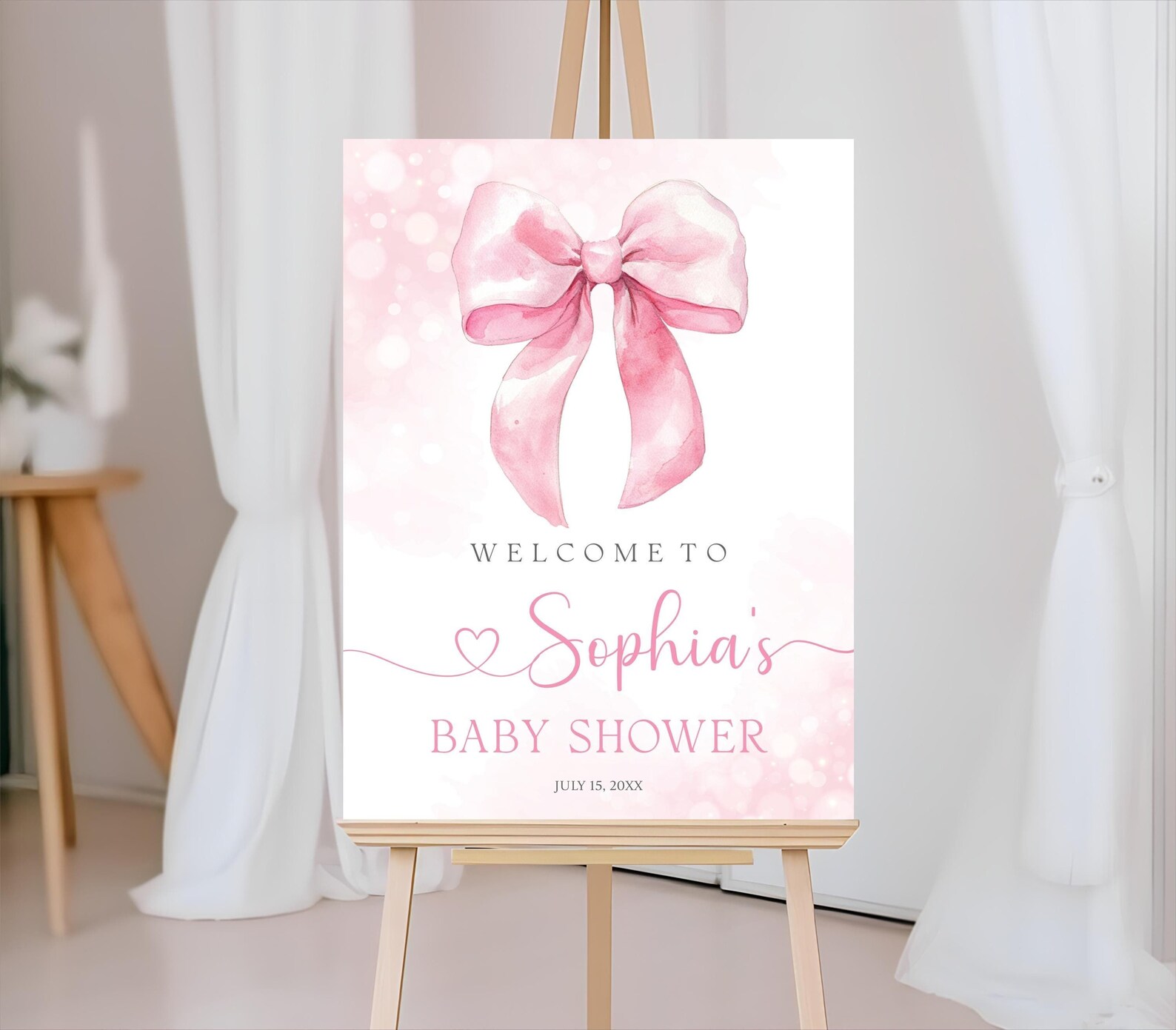 Editable Pink Bow Welcome Sign, Bow Welcome Sign Girl Baby Shower ...